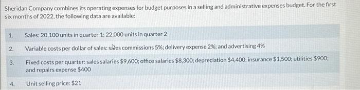 Solved Sheridan Company combines its operating expenses for | Chegg.com