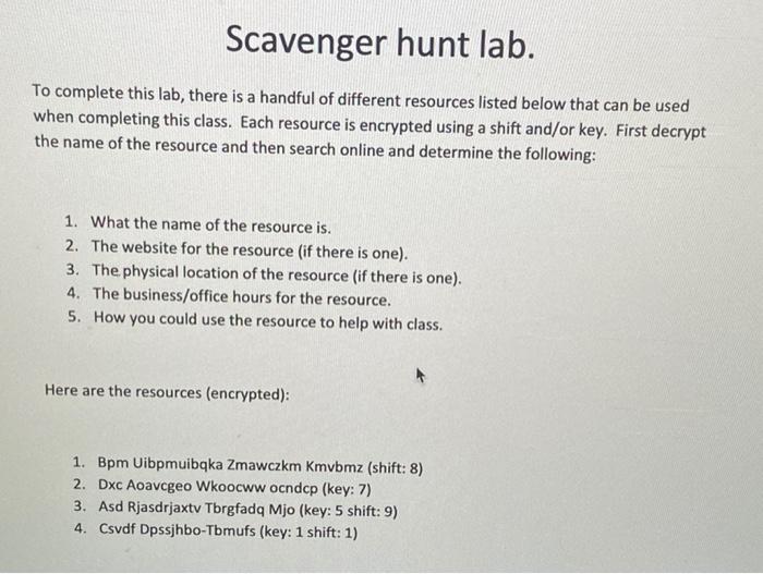 Scavenger hunt lab. To complete this lab, there is a | Chegg.com