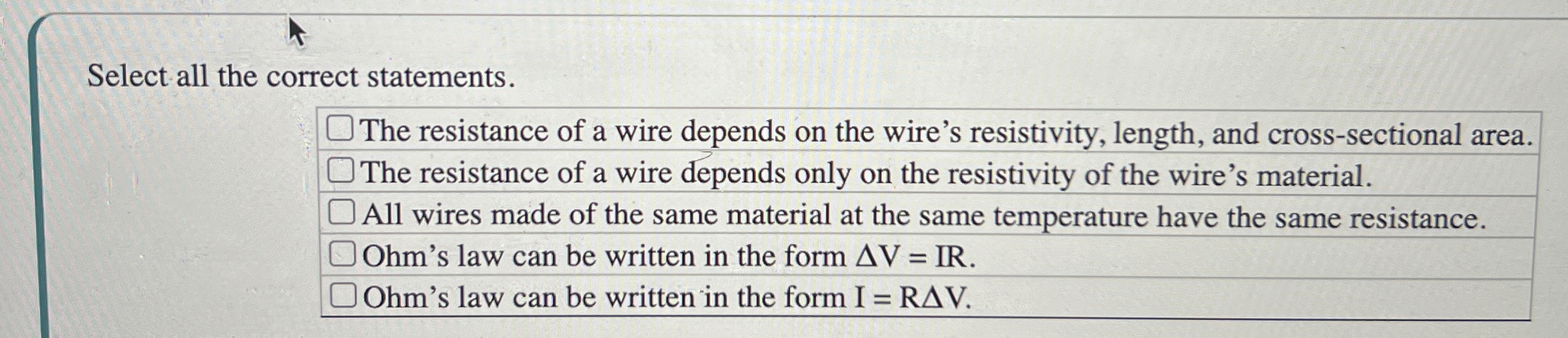 Solved Select all the correct statements.\table[[The | Chegg.com