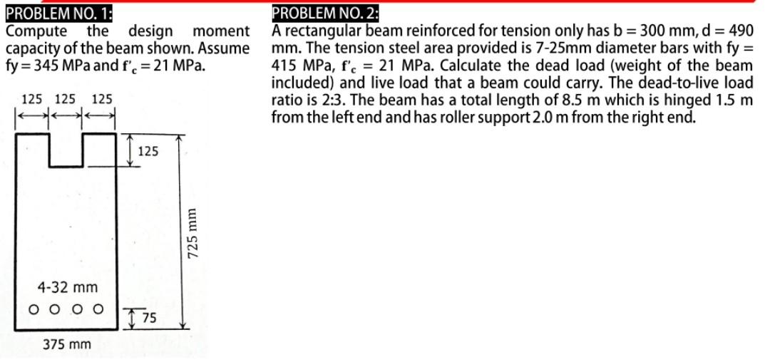 Solved PROBLEM NO. 1: Compute the design moment capacity of | Chegg.com