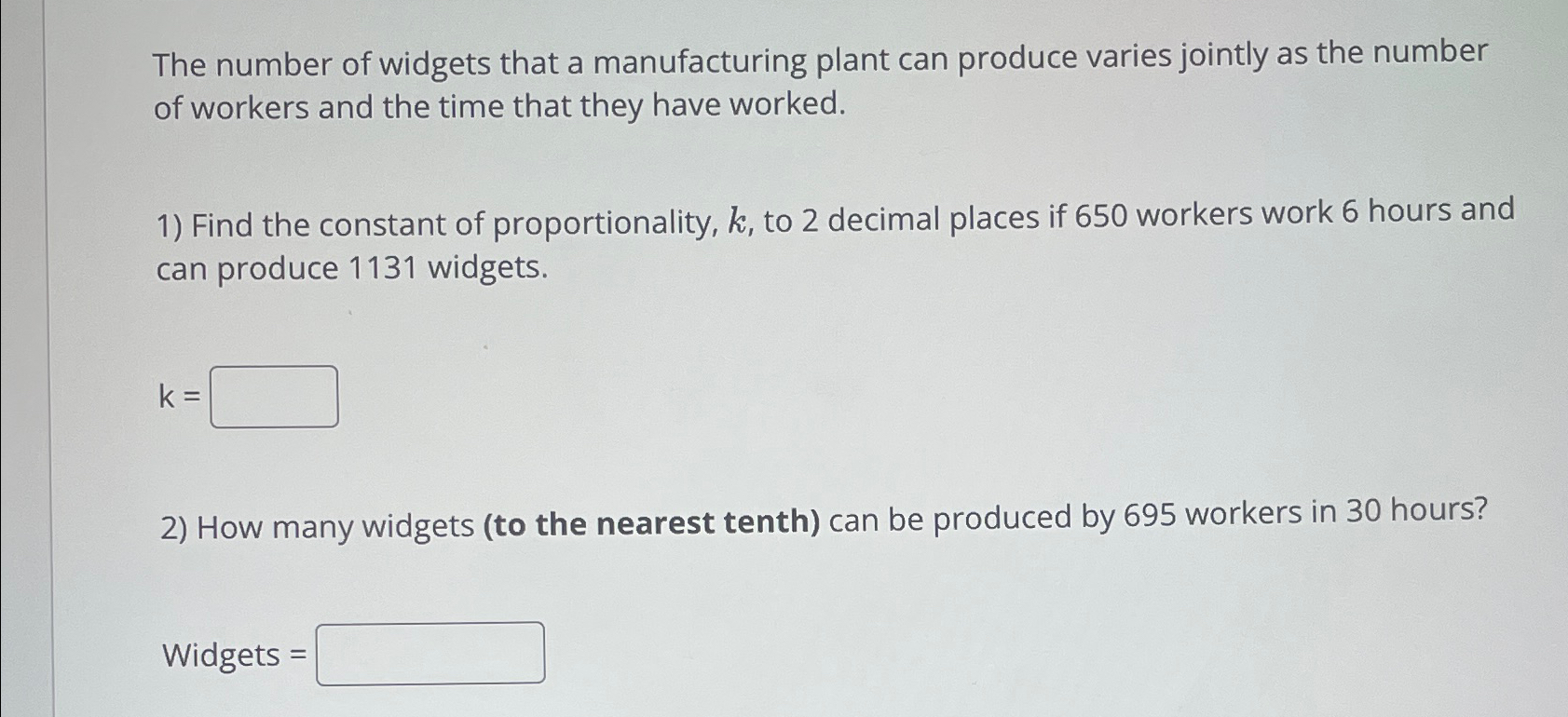 Solved The number of widgets that a manufacturing plant can | Chegg.com