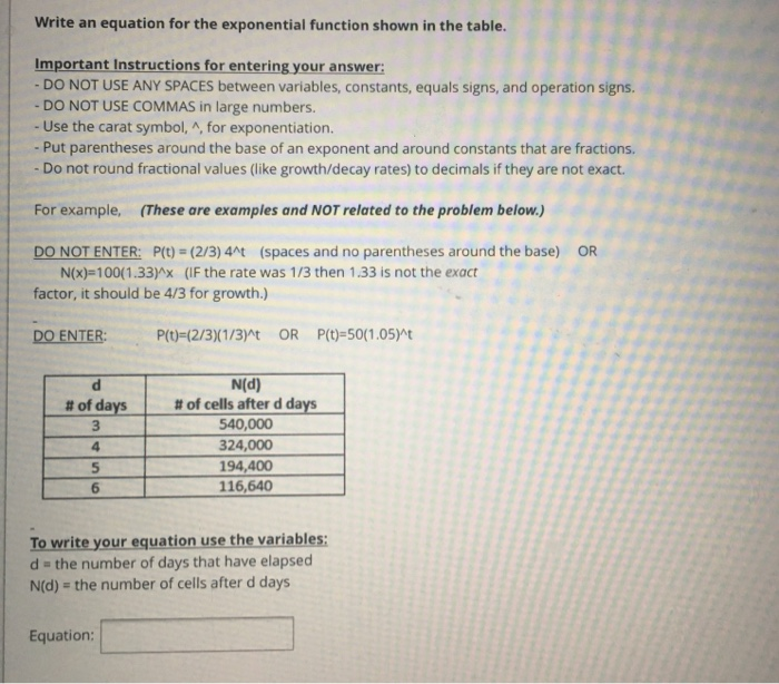 Solved Write an equation for the exponential function shown | Chegg.com