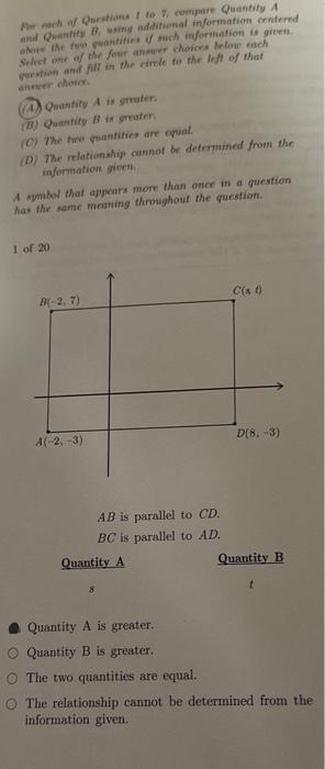 Solved For each of Questions 1 to 7, compare Quantity A and | Chegg.com