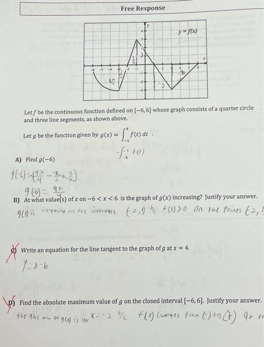 Solved Free Response f(x) % Letſ be the continuous function | Chegg.com