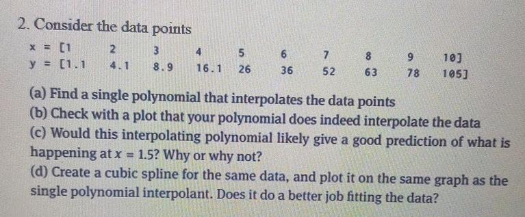 Solved Consider the data points(a) ﻿Find a single polynomial | Chegg.com