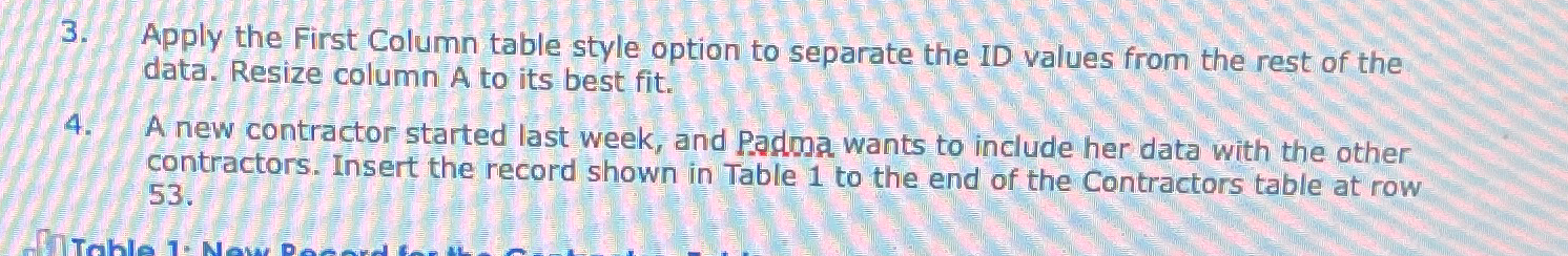 Solved Apply the First Column table style option to separate | Chegg.com