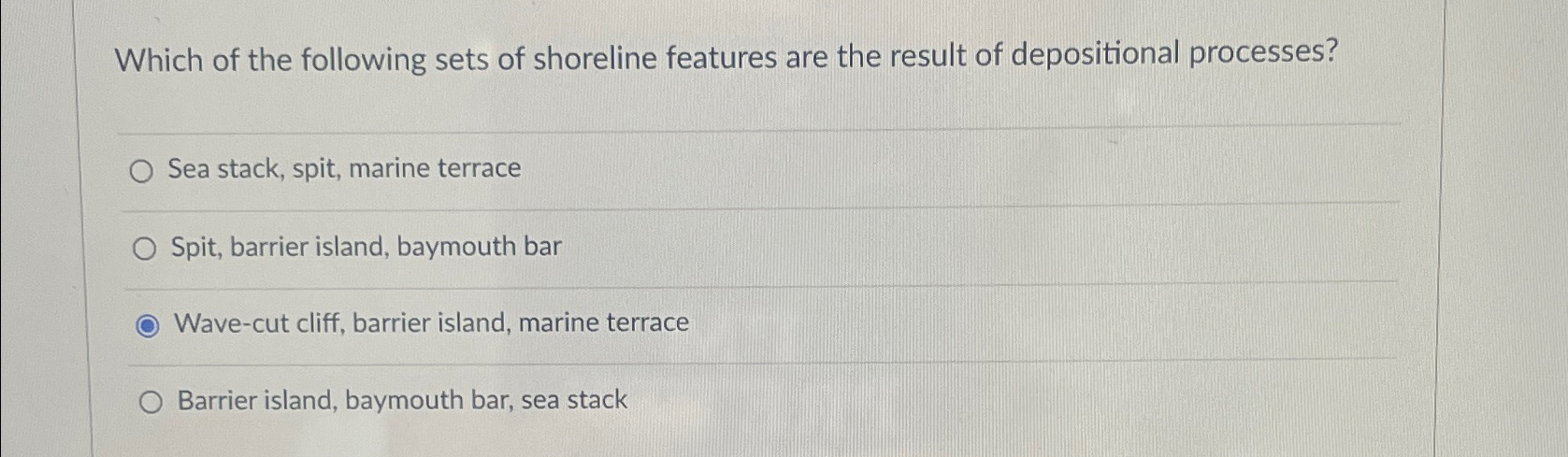 Solved Which of the following sets of shoreline features are | Chegg.com