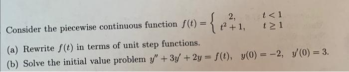 Solved Consider the piecewise continuous function | Chegg.com