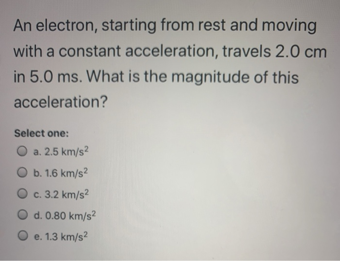 Solved An electron, starting from rest and moving with a | Chegg.com