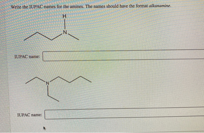 Solved Write the IUPAC names for the amines. The names | Chegg.com