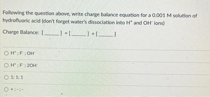 Solved Following the question above, write charge balance | Chegg.com