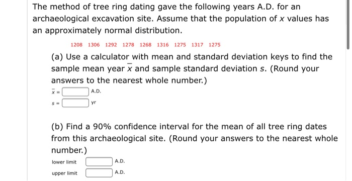 Solved The method of tree ring dating gave the following | Chegg.com