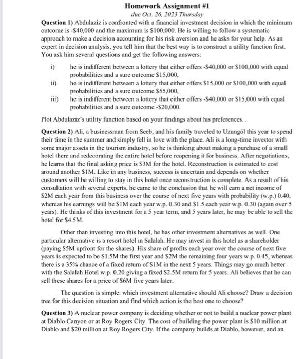 Solved Homework Assignment 1 Due Oct 26 2023 Thursday