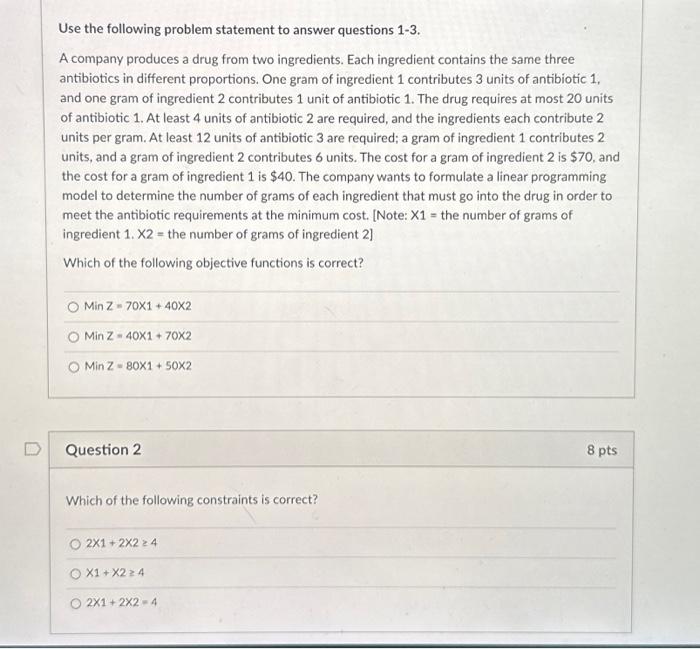 Solved Use the following problem statement to answer | Chegg.com