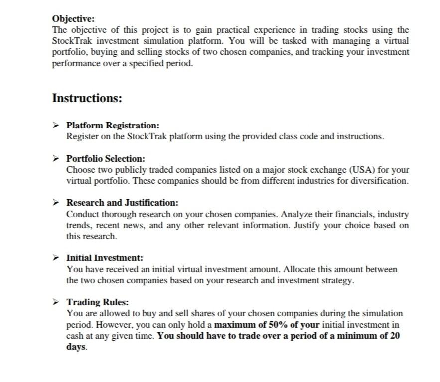 Solved Objective: The objective of this project is to gain | Chegg.com