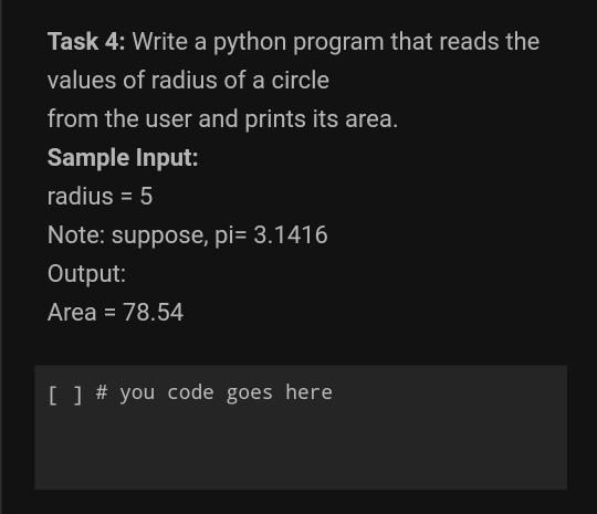 Solved Task 4: Write a python program that reads the values | Chegg.com