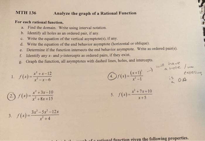 Solved MTH 136 Analyze the graph of a Rational Function For | Chegg.com