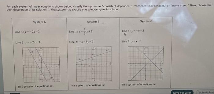 Solved For each system of linear equations shown below, | Chegg.com