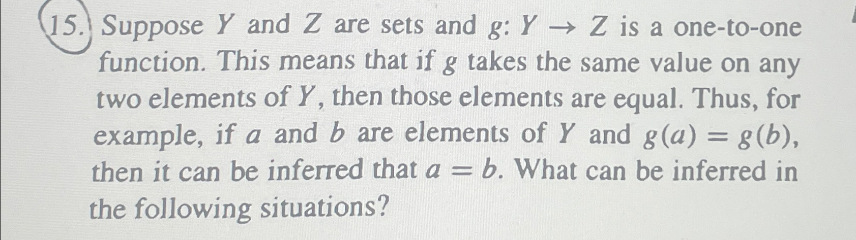 Solved Suppose Y ﻿and Z ﻿are sets and g:Y→Z ﻿is a one-to-one | Chegg.com