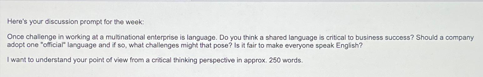 Solved Here's your discussion prompt for the week:\\nOnce | Chegg.com