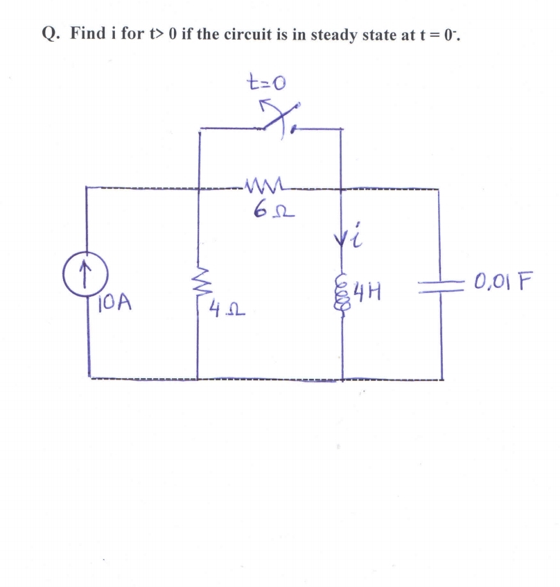 Solved Q. ﻿Find i for t>0 ﻿if the circuit is in steady state | Chegg.com