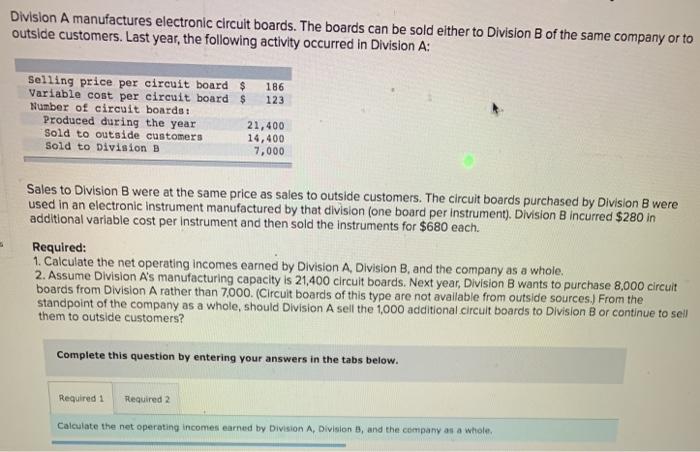 Solved Sales to Division B were at the same price as sales | Chegg.com