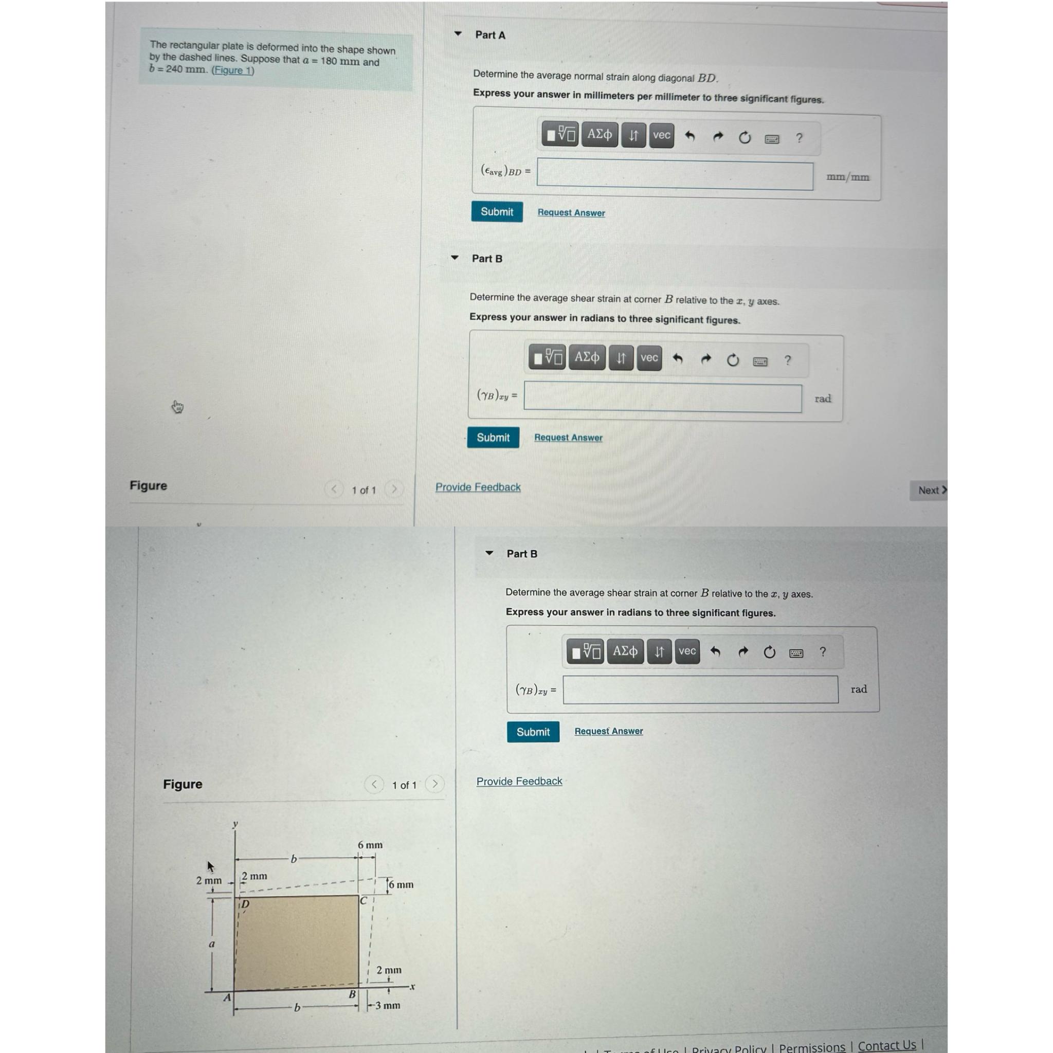 Solved The rectangular plate is deformed into the shape | Chegg.com