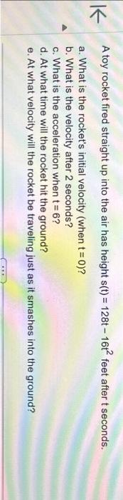 Solved A toy rocket fired straight up into the air has | Chegg.com