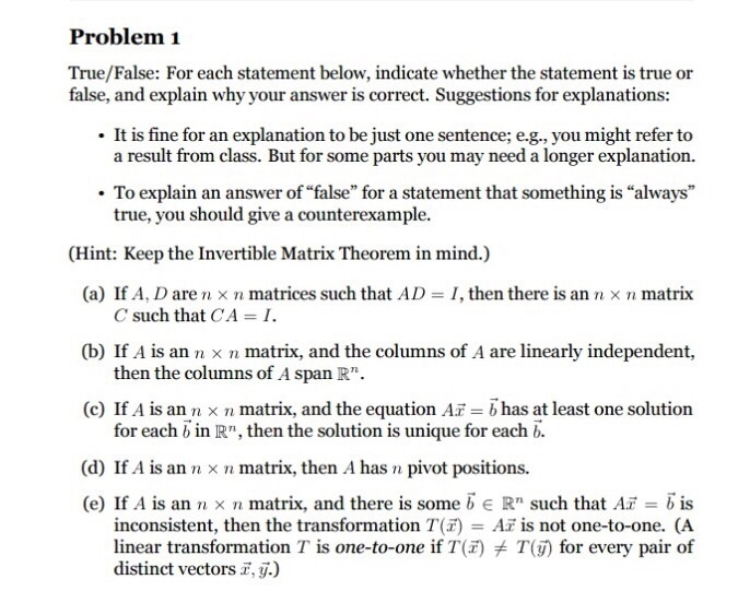 Solved Problem 1 True/False: For each statement below, | Chegg.com