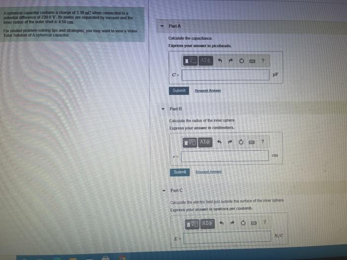 Solved Aspherical capacitor contra charge of a 30 nC when | Chegg.com