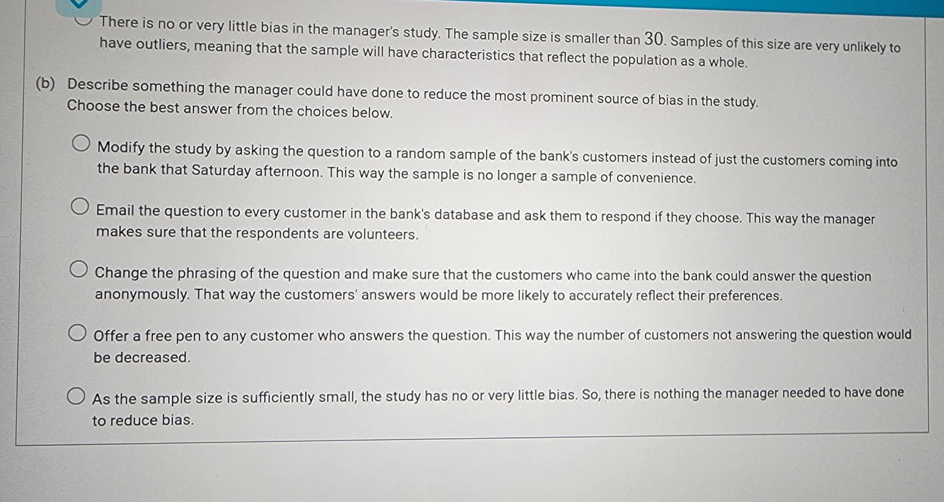 Solved The manager of a local bank wants information from | Chegg.com