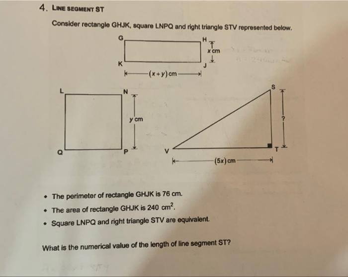 Solved 4. LINE SEGMENT ST Consider rectangle GHJK, square | Chegg.com