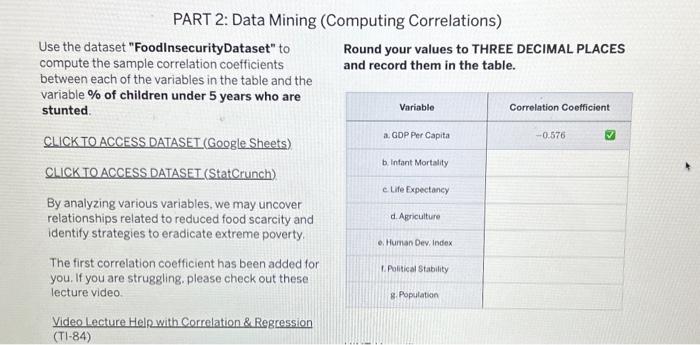 PART 2: Data Mining (Computing Correlations) Use the | Chegg.com