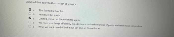 Solved Check all that apply to the concept of Scarcity a The | Chegg.com