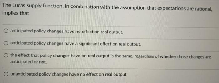 Solved The Lucas supply function, in combination with the | Chegg.com
