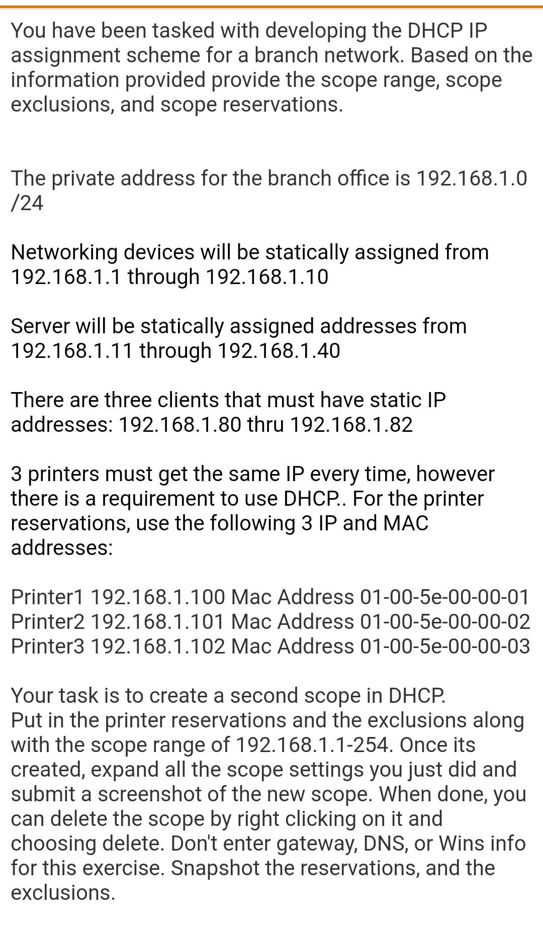 Solved You have been tasked with developing the DHCP IP | Chegg.com