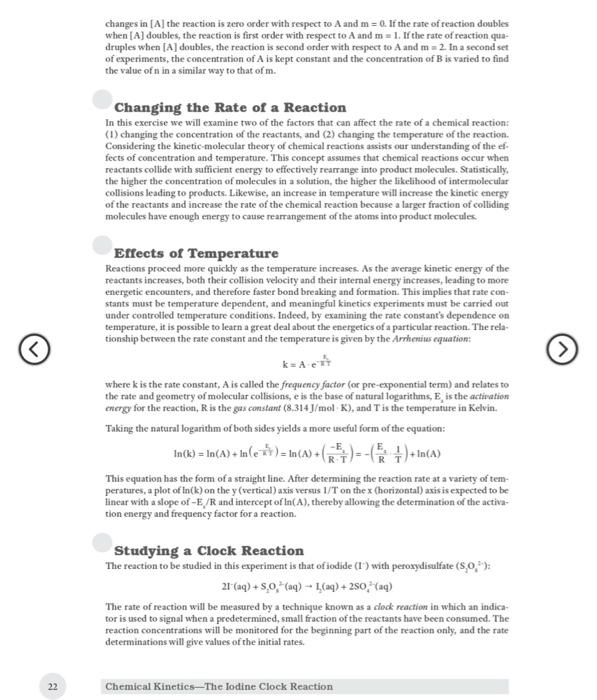 Chemical Kinetics The Iodine Clock Reaction Learning | Chegg.com