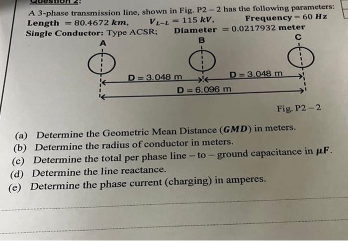 Solved A 3-phase transmission line, shown in Fig. P2 - 2 has | Chegg.com