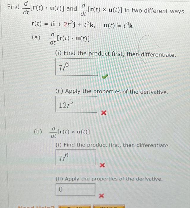 Solved dtd[r(t)⋅u(t)] and dtd[r(t)×u(t)] in two different | Chegg.com