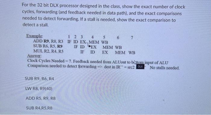Solved For the 32 bit DLX processor designed in the class, | Chegg.com