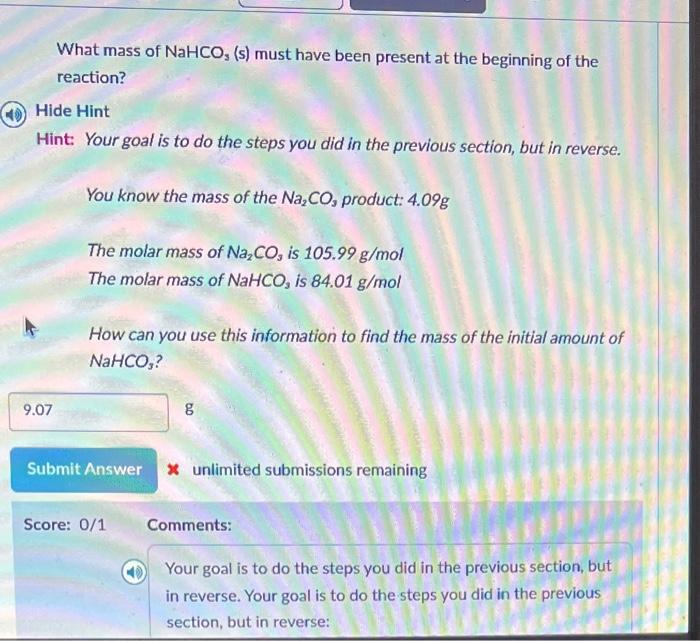 Solved What mass of NaHCO3( s) must have been present at the | Chegg.com