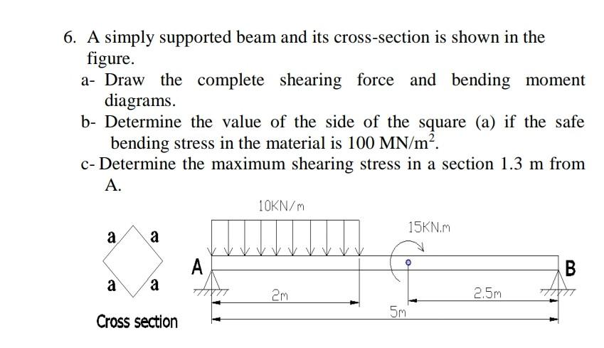 Solved 6. A simply supported beam and its cross-section is | Chegg.com