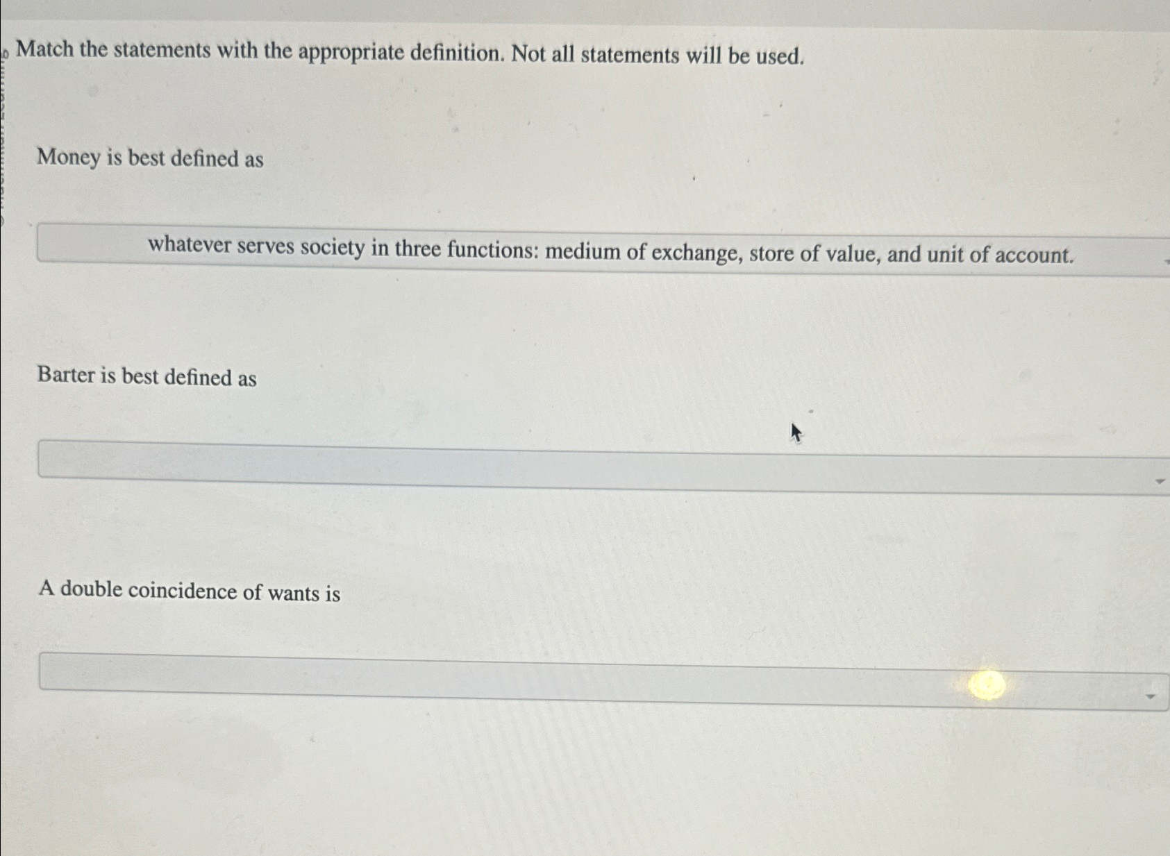 Solved Match the statements with the appropriate definition. | Chegg.com