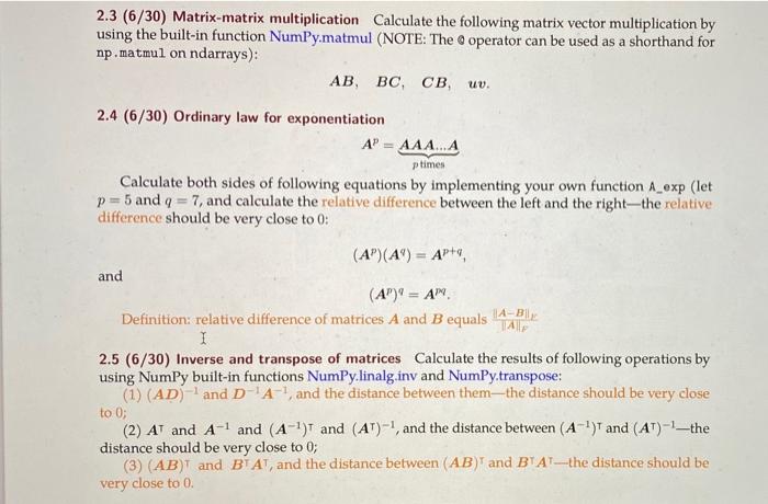 Solved Problem 2. Matrix Operations (30 points) Create the | Chegg.com