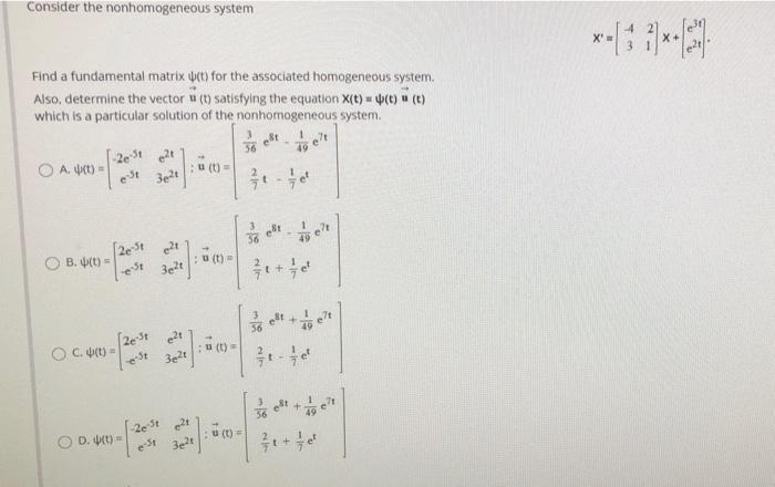 Solved Consider the nonhomogeneous system Find a fundamental | Chegg.com