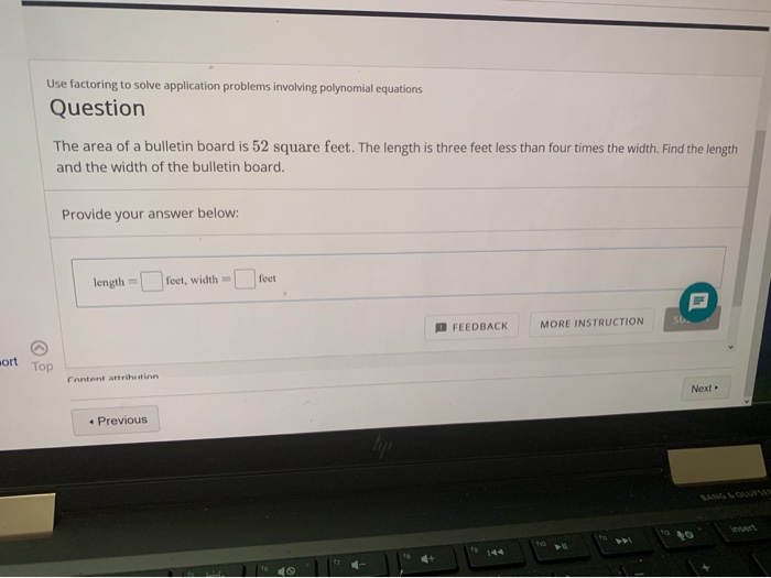 Solved Use factoring to solve application problems involving | Chegg.com