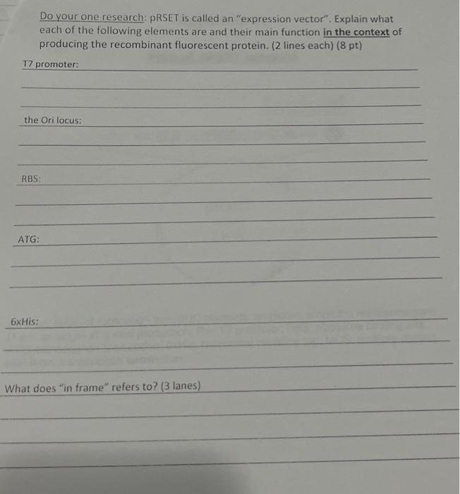 Solved Do your one research: pRSET is called an "expression | Chegg.com