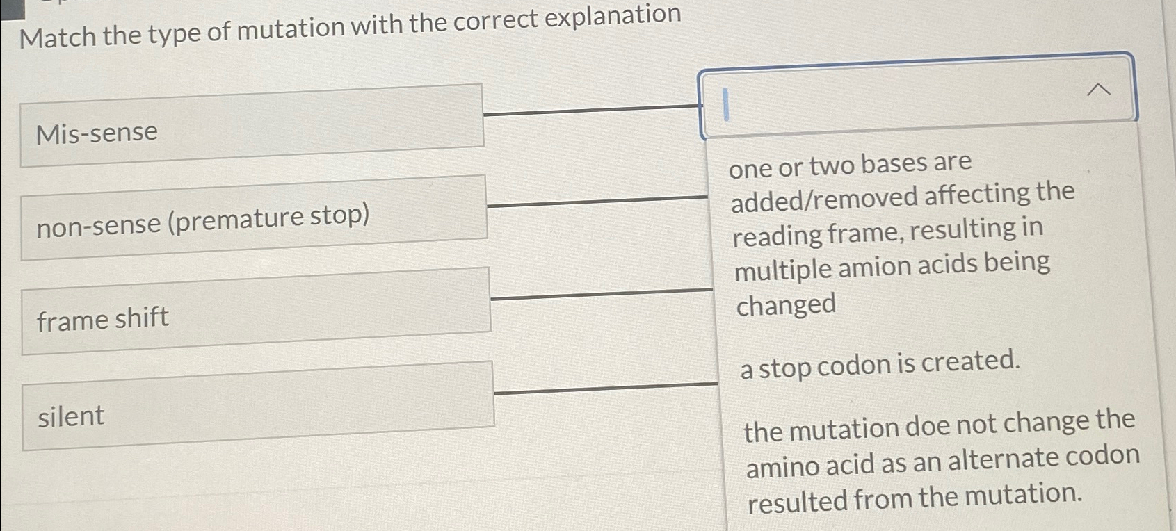 Solved Match the type of mutation with the correct | Chegg.com