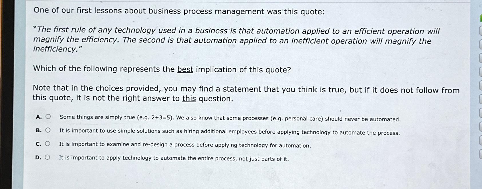 Solved One of our first lessons about business process | Chegg.com
