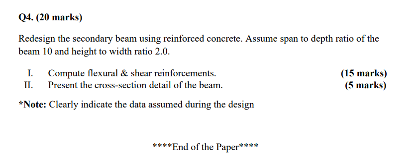 Solved Q4. (20 ﻿marks)Redesign the secondary beam using | Chegg.com